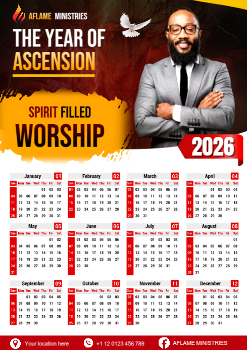 Modèle Professionnel Church Calendar 2026 A3 | PosterMyWall