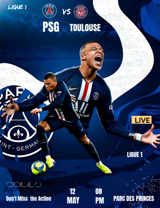 PSG VS TOULOUSE MBAPPE Template | PosterMyWall