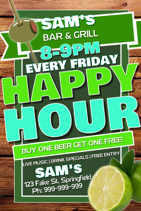 Pub Happy Hour Poster Template | PosterMyWall