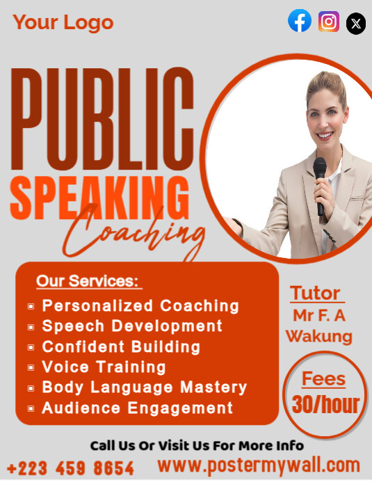 Public speaking coaching centre flyer design template | PosterMyWall
