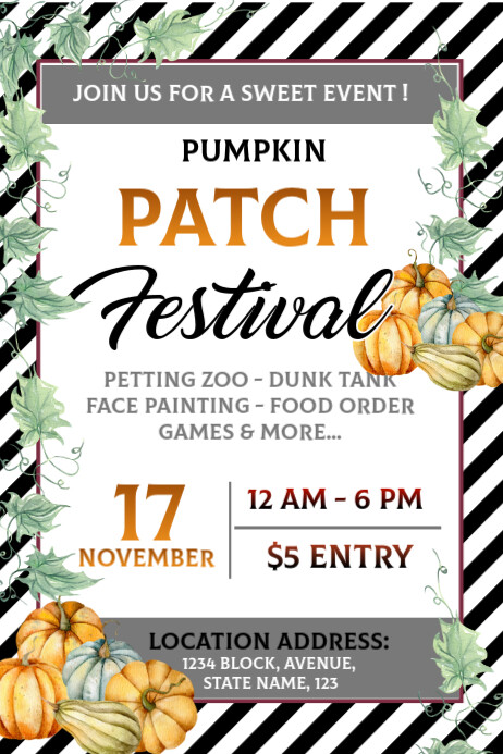 Pumpkin Patch Festival Invitation Flyer Template | PosterMyWall