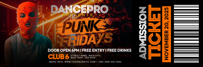 Punk Fridays Dance Club Ticket Template | PosterMyWall