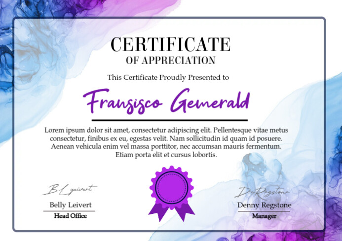 Puple Blue Smoke Certificate template | PosterMyWall