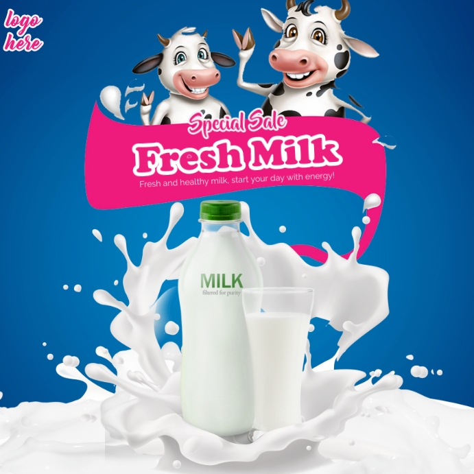 Pure Cow milk flyer, Oranic healthy Milk post Template | PosterMyWall