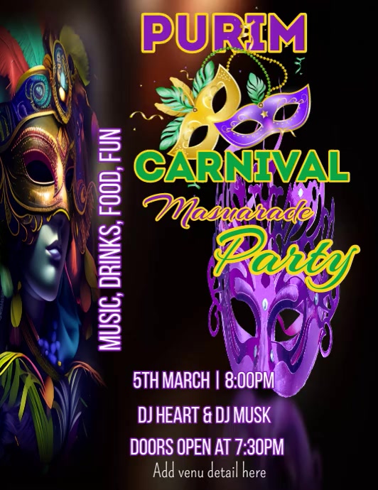 purim carnival,purim festival,purim party (1) Template | PosterMyWall