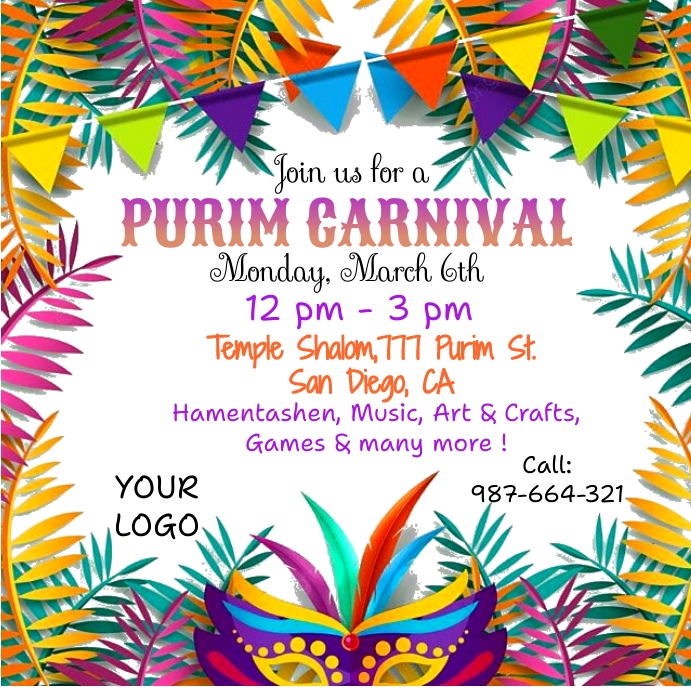 purim carnival invitation poster Template | PosterMyWall