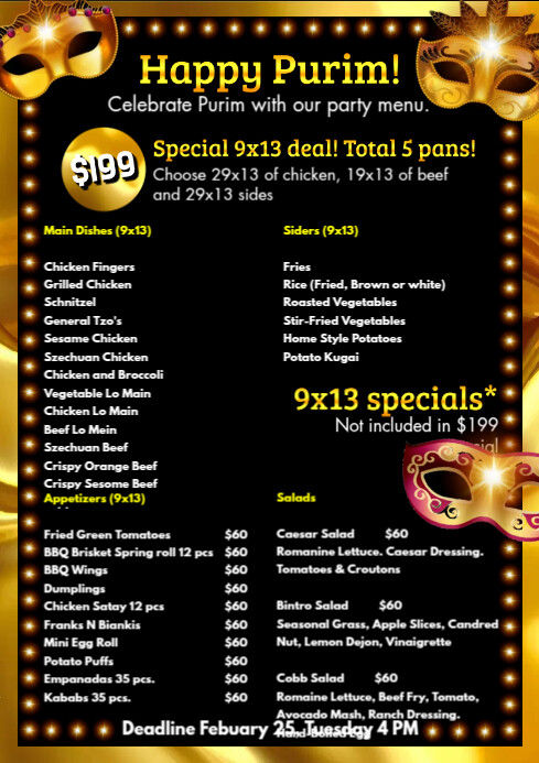 Purim Party Menu 2021 Template | PosterMyWall