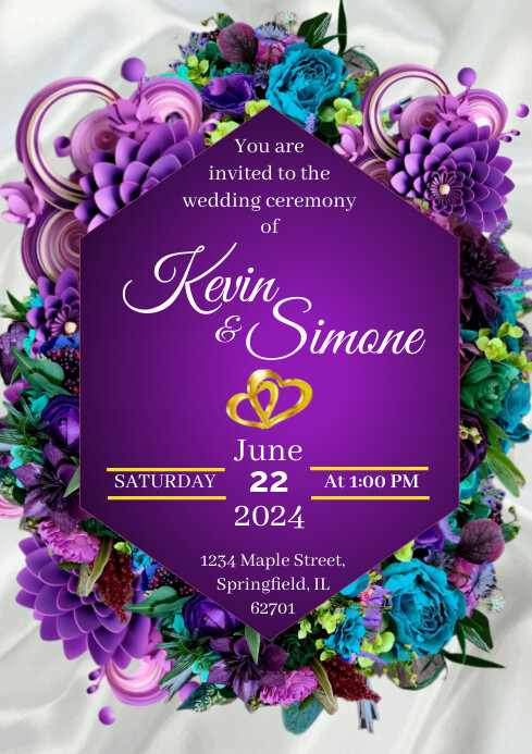 Purple & Teal Maximalist & Modern Wedding Inv Template | PosterMyWall