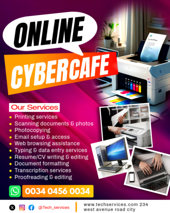 Purple 3d Cyber Cafe Internet Lounge Printing Photocopy Online Services ...