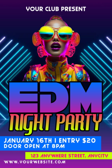 Purple 3d Edm Night Party Poster Templat | PosterMyWall