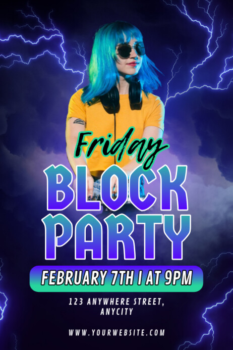 Purple 3d Friday Block Party Poster Template | PosterMyWall