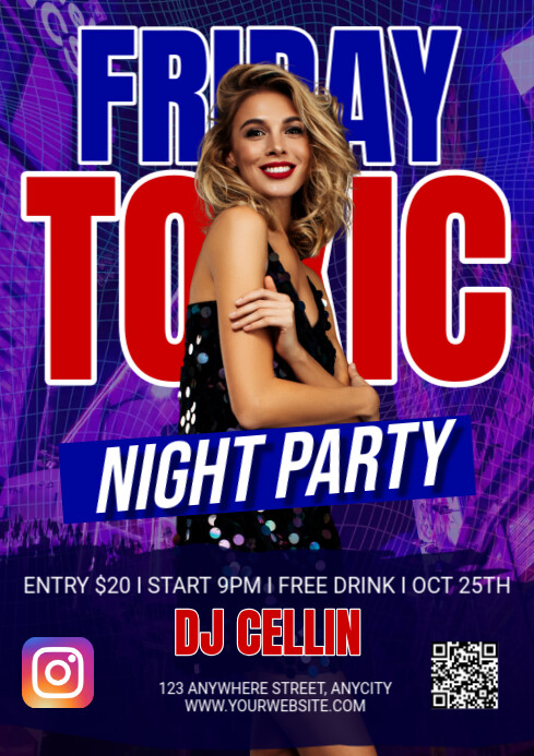 Purple 3d Friday Toxic Night Party A2 Template | PosterMyWall