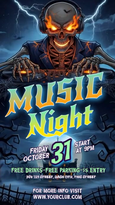 Purple 3d Halloween Horror Dj Night Party Instagram Story Template ...