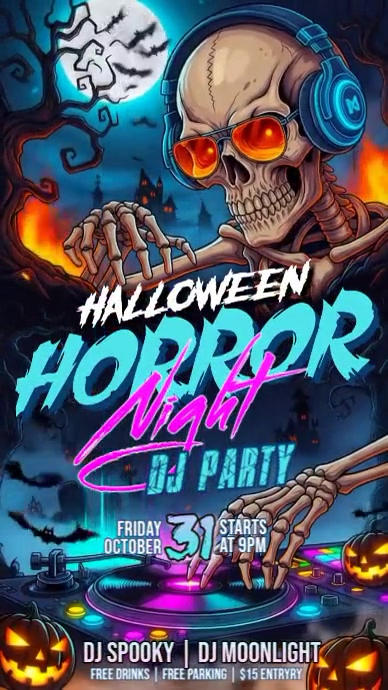 Purple 3d Halloween Horror Night DJ Party Instagram Story Template ...