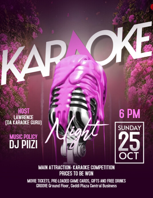 Purple 3d Karaoke Night Pamflet (letter As) Template | PosterMyWall