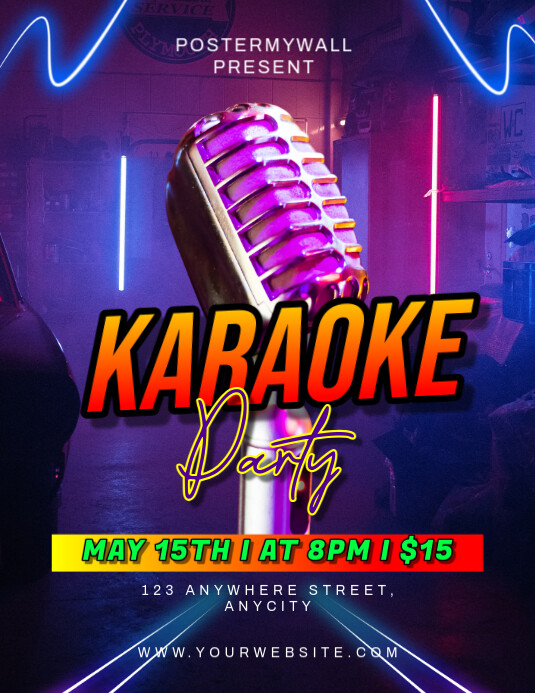 Purple 3d Karaoke Party Pamflet (letter As) Template | PosterMyWall