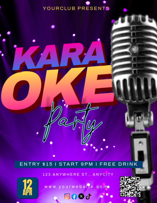 Purple 3d Karaoke Party Pamflet (letter As) Template | PosterMyWall