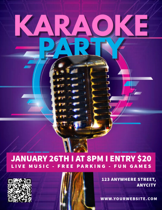 Purple 3d Karaoke Party Pamflet (letter As) Template | PosterMyWall