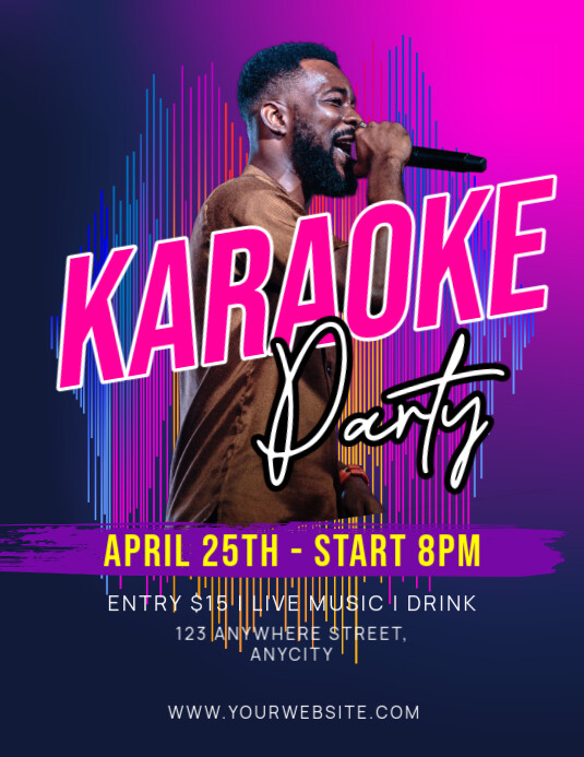 Purple 3d Karaoke Party Pamflet (letter As) Template | PosterMyWall