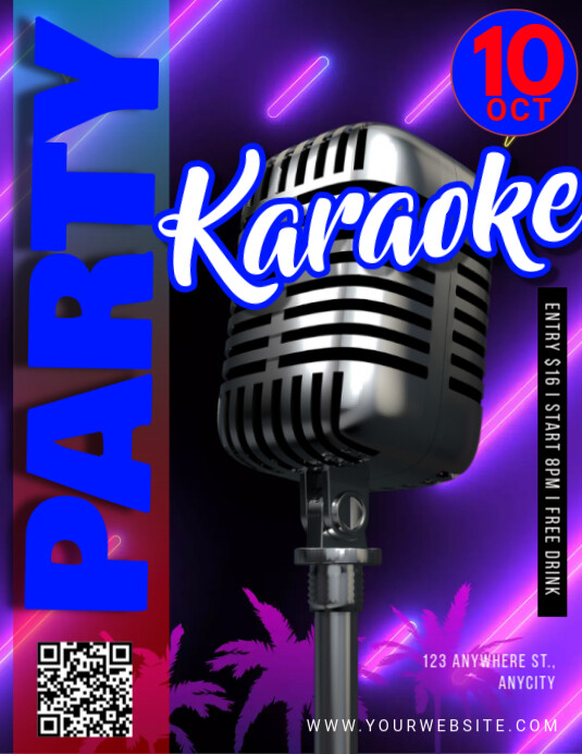 Purple 3d Karaoke Party Pamflet (letter As) Template | PosterMyWall