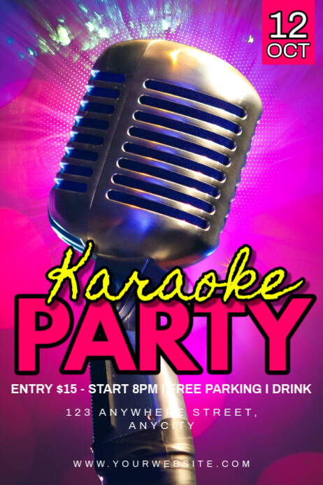 Purple 3d Karaoke Party Poster Template | PosterMyWall