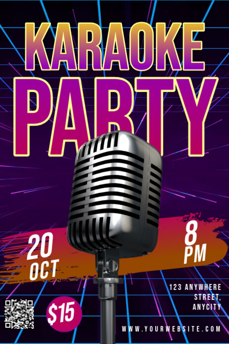 Purple 3d Karaoke Party Poster Template | PosterMyWall