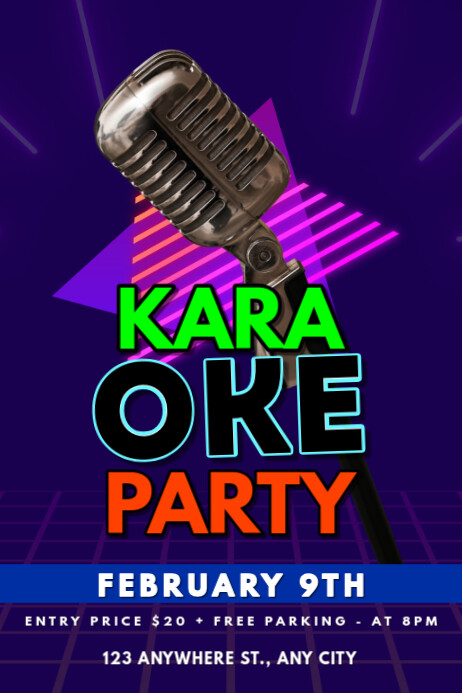 Purple 3d Karaoke Party Poster Template | PosterMyWall