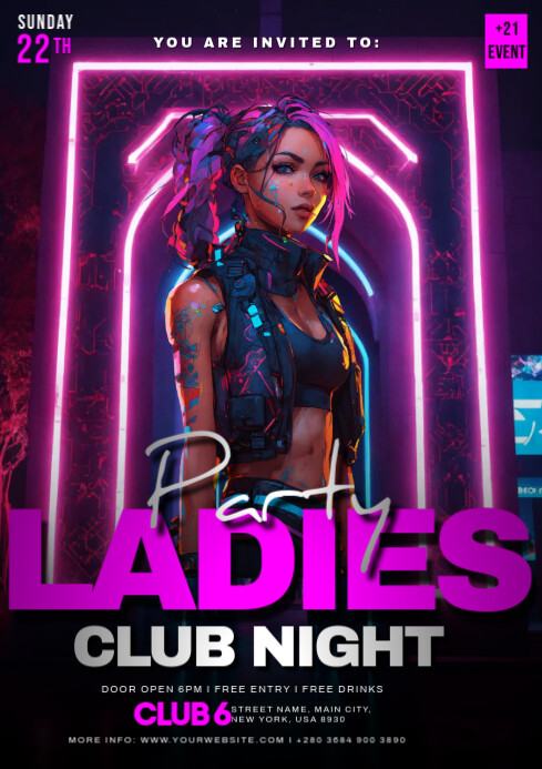 Modèle Purple 3d Ladies Party A4 | PosterMyWall