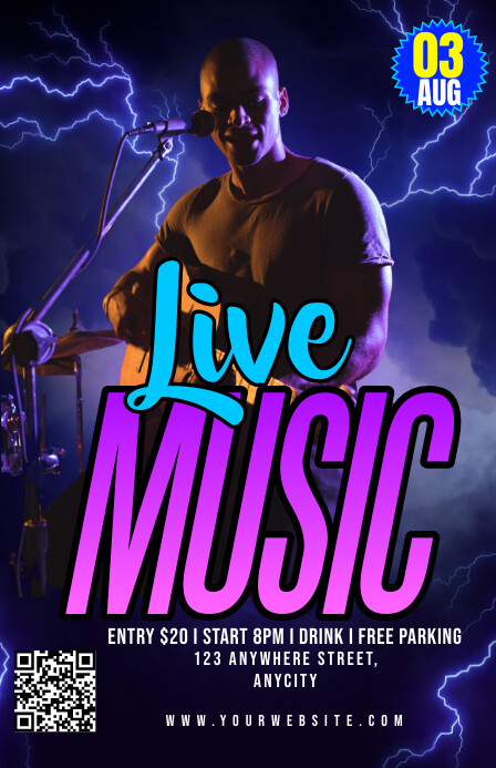 Purple 3d Live Music Tabloid Template | PosterMyWall