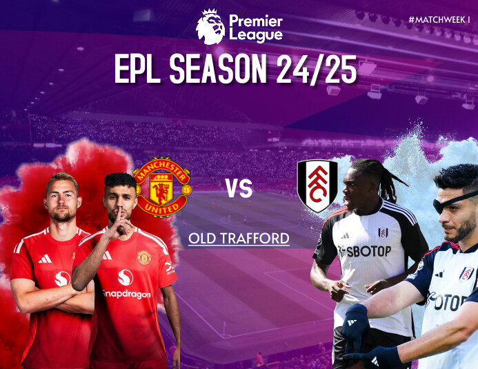 Purple 3d Manchester United Vs Fulham Flyer Template | PosterMyWall