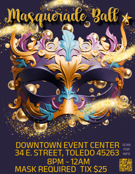 Purple 3d Masquerade Flyer (us Letter) Template | PosterMyWall