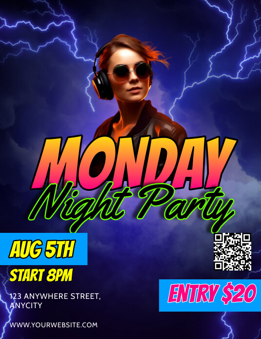 Purple 3d Monday Night Party Pamflet (letter templaat | PosterMyWall