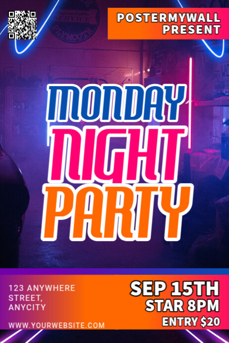 Purple 3d Monday Night Party Poster Template | PosterMyWall