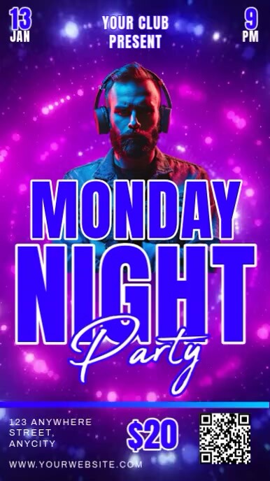 Purple 3d Monday Night Party Reel Instagram Template | PosterMyWall