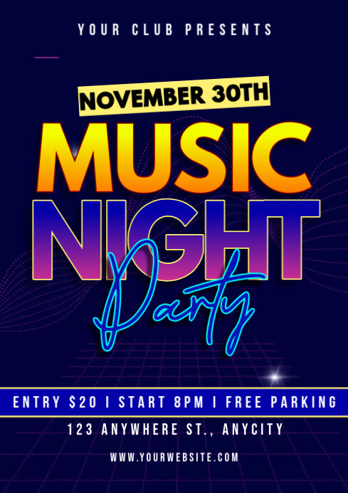 Purple 3d Music Night Party A1 Template | PosterMyWall
