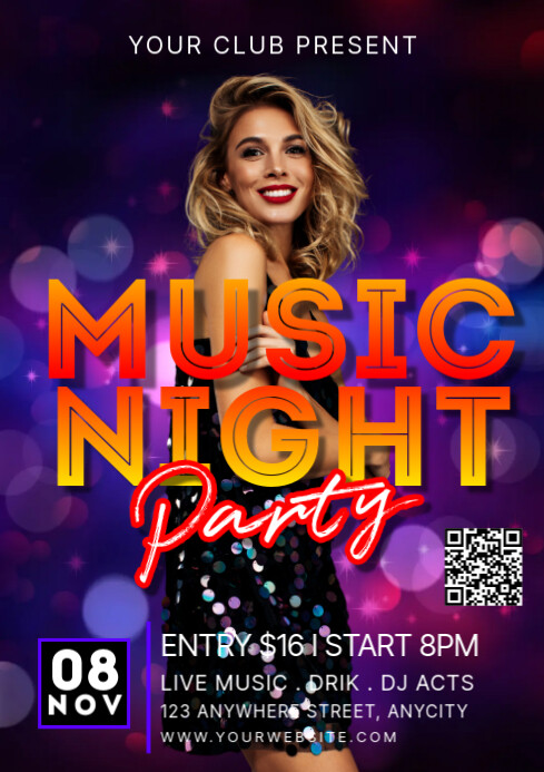 Purple 3d Music Night Party A2 Template | PosterMyWall