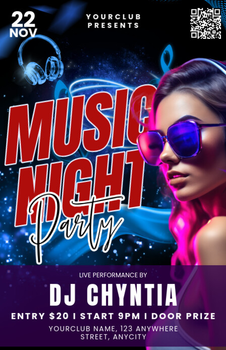 Purple 3d Music Night Party Tabloid Template | PosterMyWall