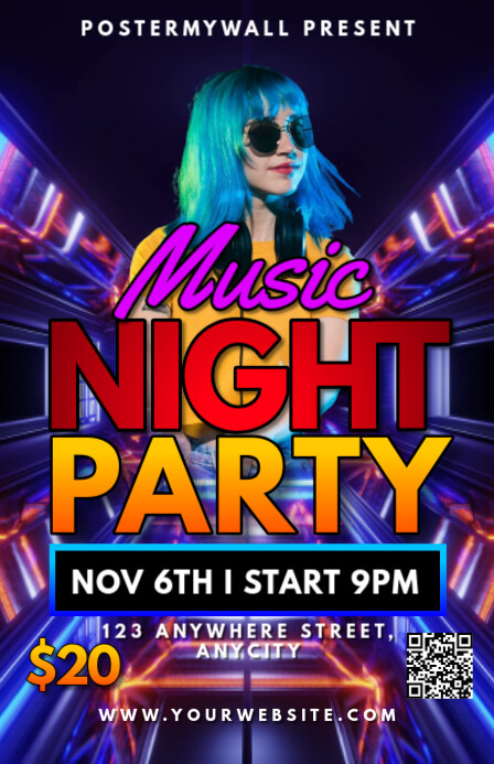 Purple 3d Music Night Party Tabloid Template | PosterMyWall