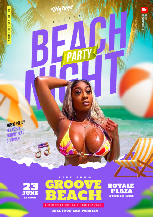 Purple 3d Night Beach Party Flyer Design A4 | PosterMyWall