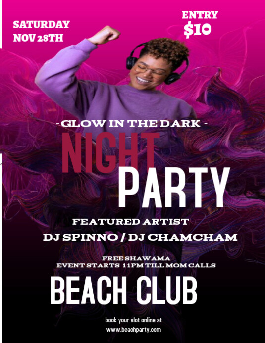 Purple 3d Night Party Flyer (us Letter) Template | PosterMyWall