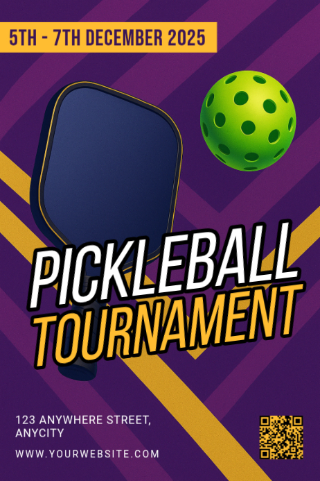 Purple 3d Pickleball Tournament Poster Template | PosterMyWall