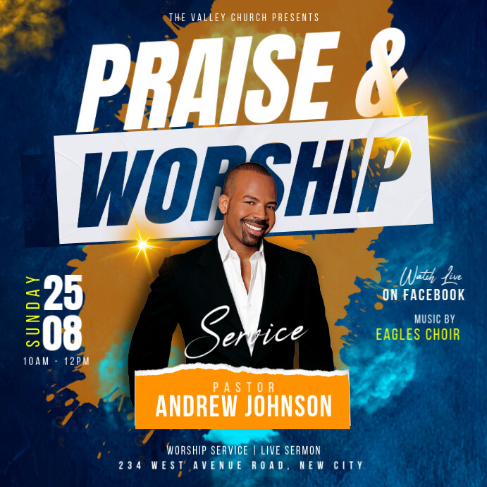 Purple 3d Praise And Worship Church Service Pastor Flyer Template ...