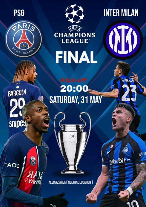 Purple 3d Psg Vs Inter Milan Champions League Final Match A4 Template | PosterMyWall