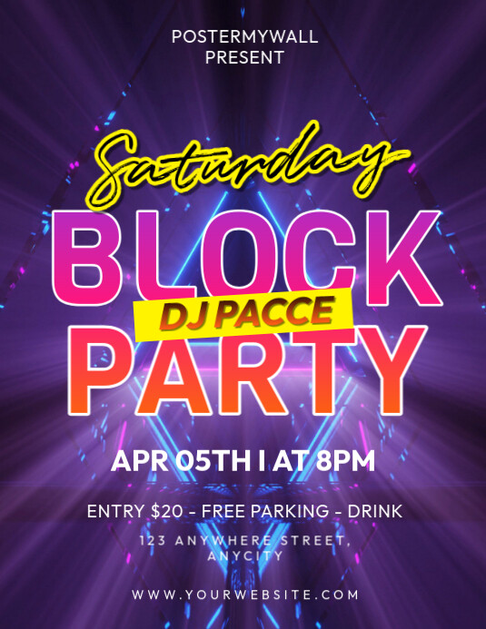 Copy of Purple 3d Saturday Block Party Pamflet (letter As) | PosterMyWall