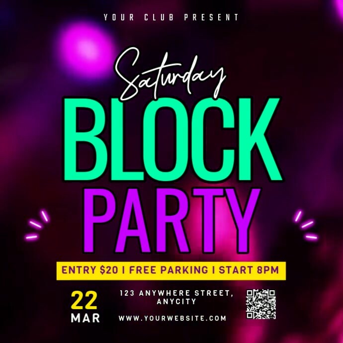Purple 3d Saturday Block Party Pos Instagram Template | PosterMyWall