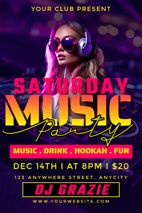 Purple 3d Saturday Music Party Poster Template | PosterMyWall