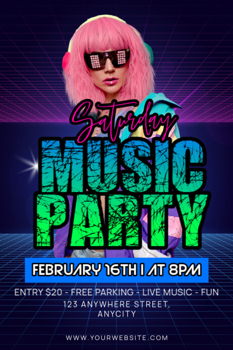 Purple 3d Saturday Music Party Poster Template | PosterMyWall