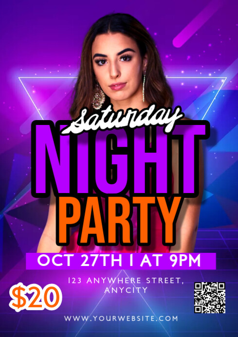Purple 3d Saturday Night Party A2 Template | PosterMyWall