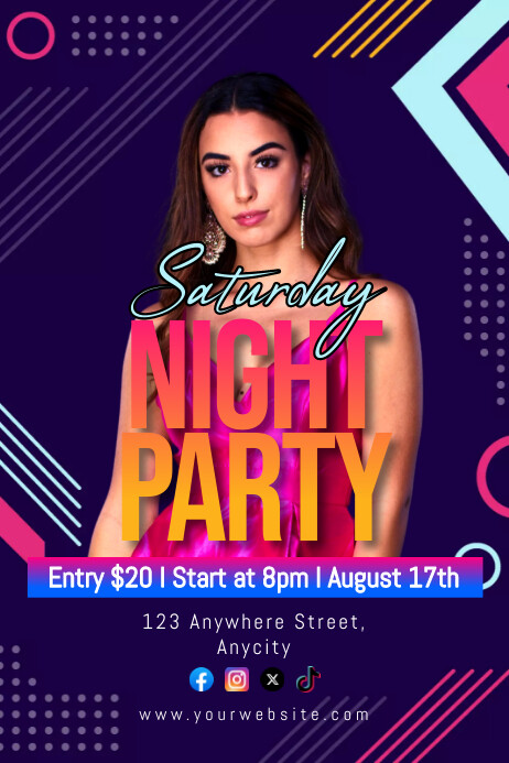 Purple 3d Saturday Night Party Poster Template | PosterMyWall