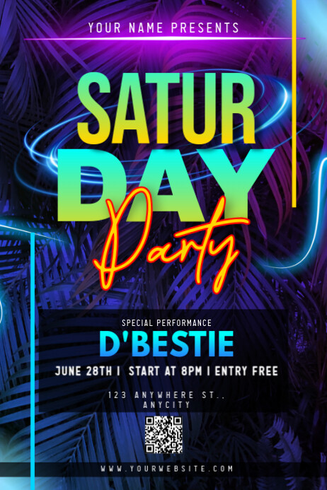 Purple 3d Saturday Party Poster Template | PosterMyWall